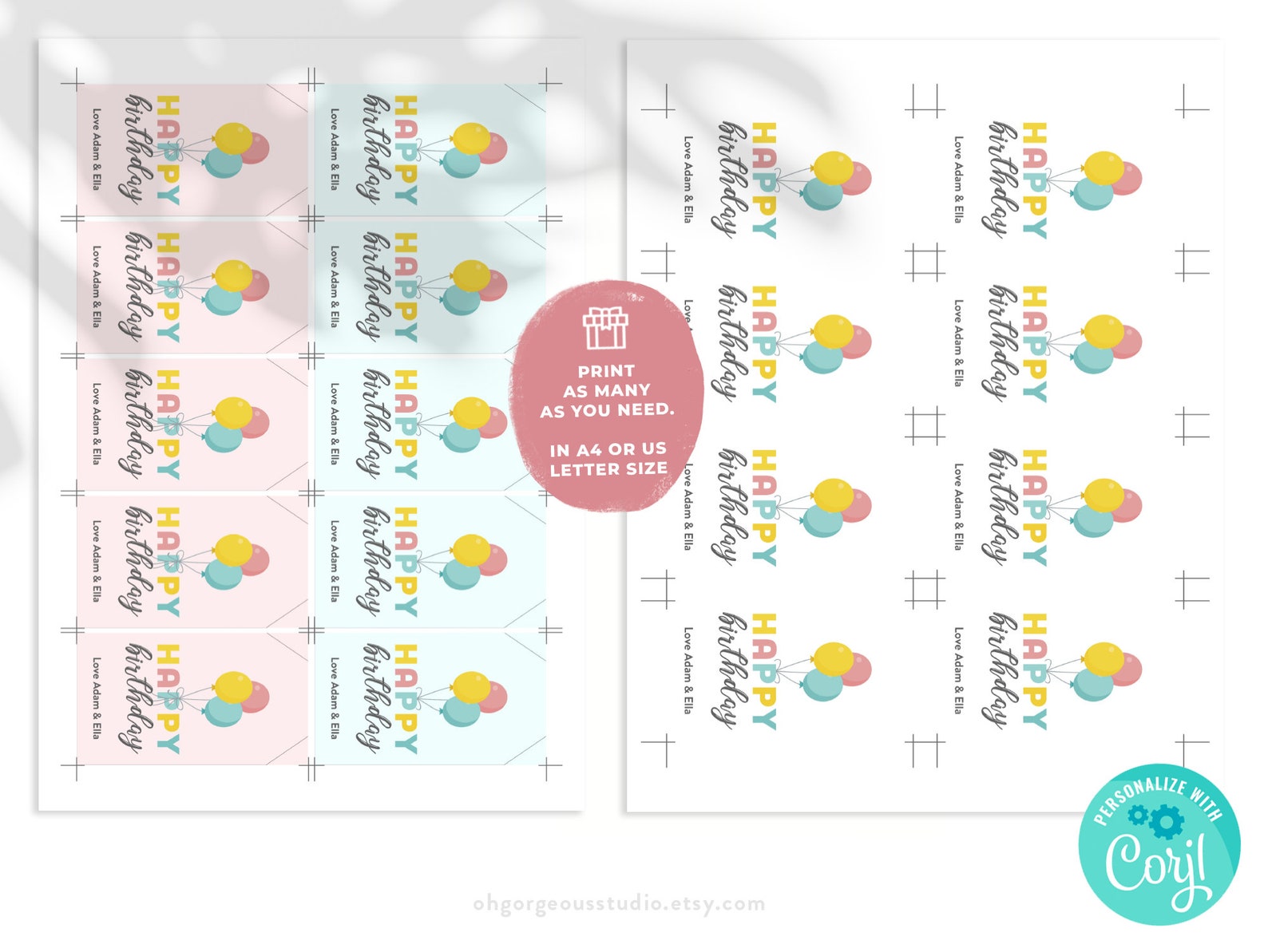 Printable Happy Birthday Gift Tags: Customizable Party Favors (digital ...