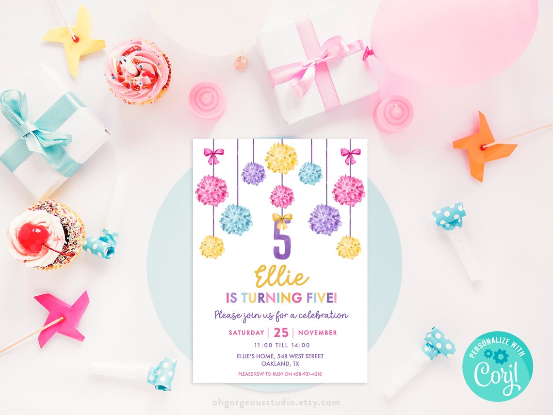 5th Birthday Invitation Cute Colourful Party Invite for - Etsy