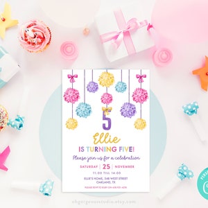 5th Birthday Invitation | Cute Colourful Party Invite for Girls ...