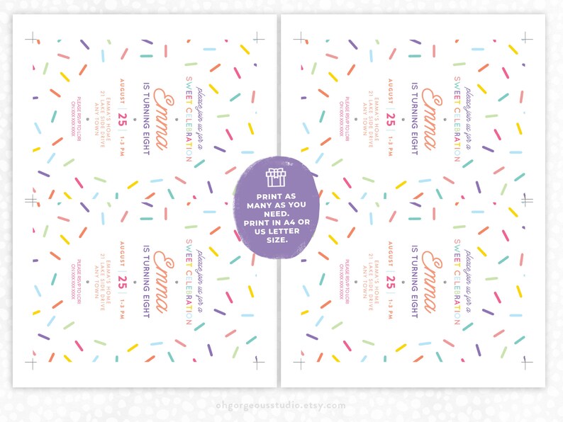 Sprinkles 8th Birthday Invitation: Playful Party Invite (editable ...