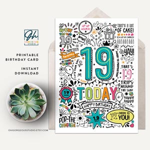 19th Birthday Card: Doodle Style Printable (instant Download) - Etsy