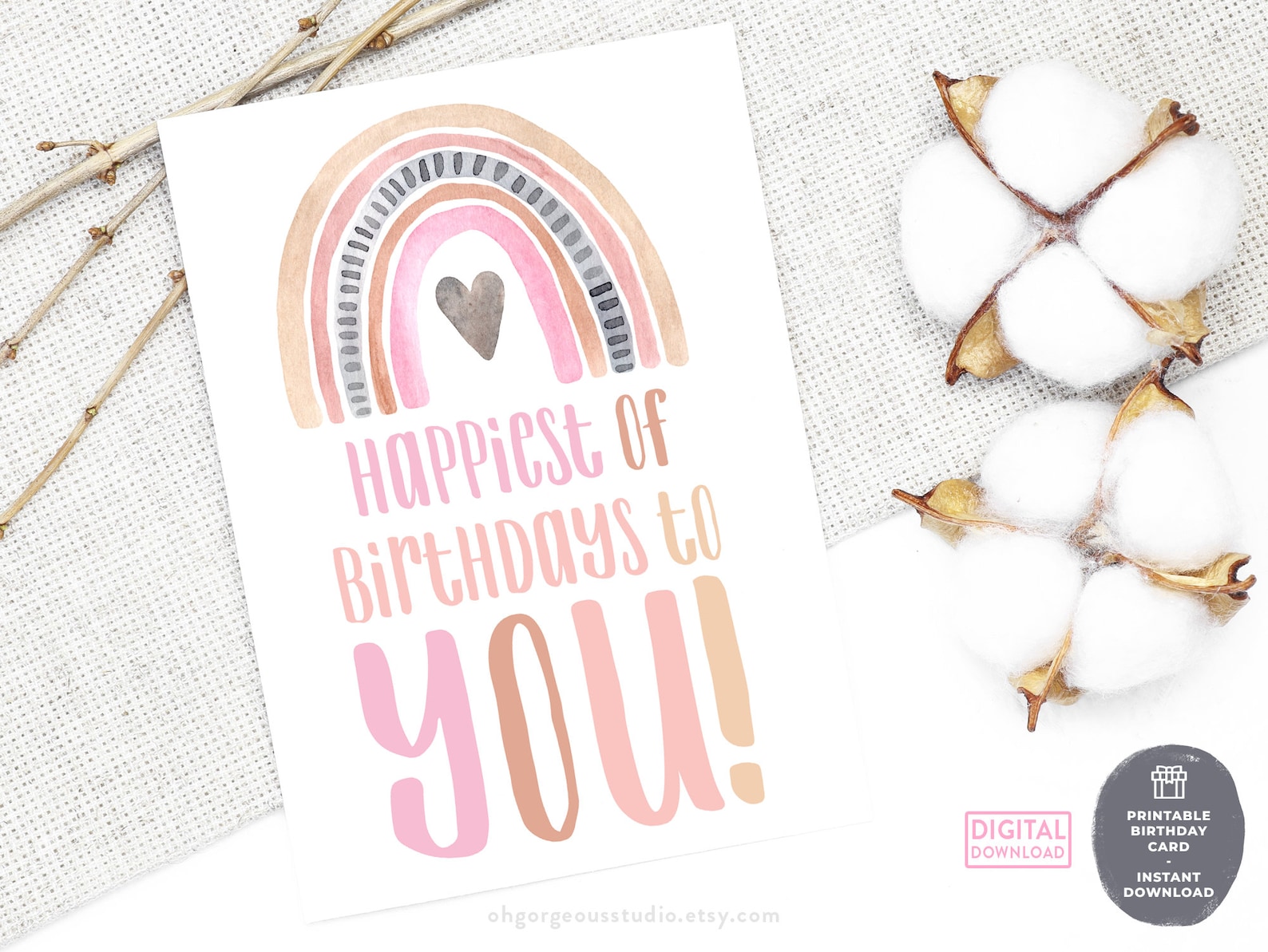 Rainbow Printable Birthday Invitation Pink Blush Boho Rainbow Birthday ...