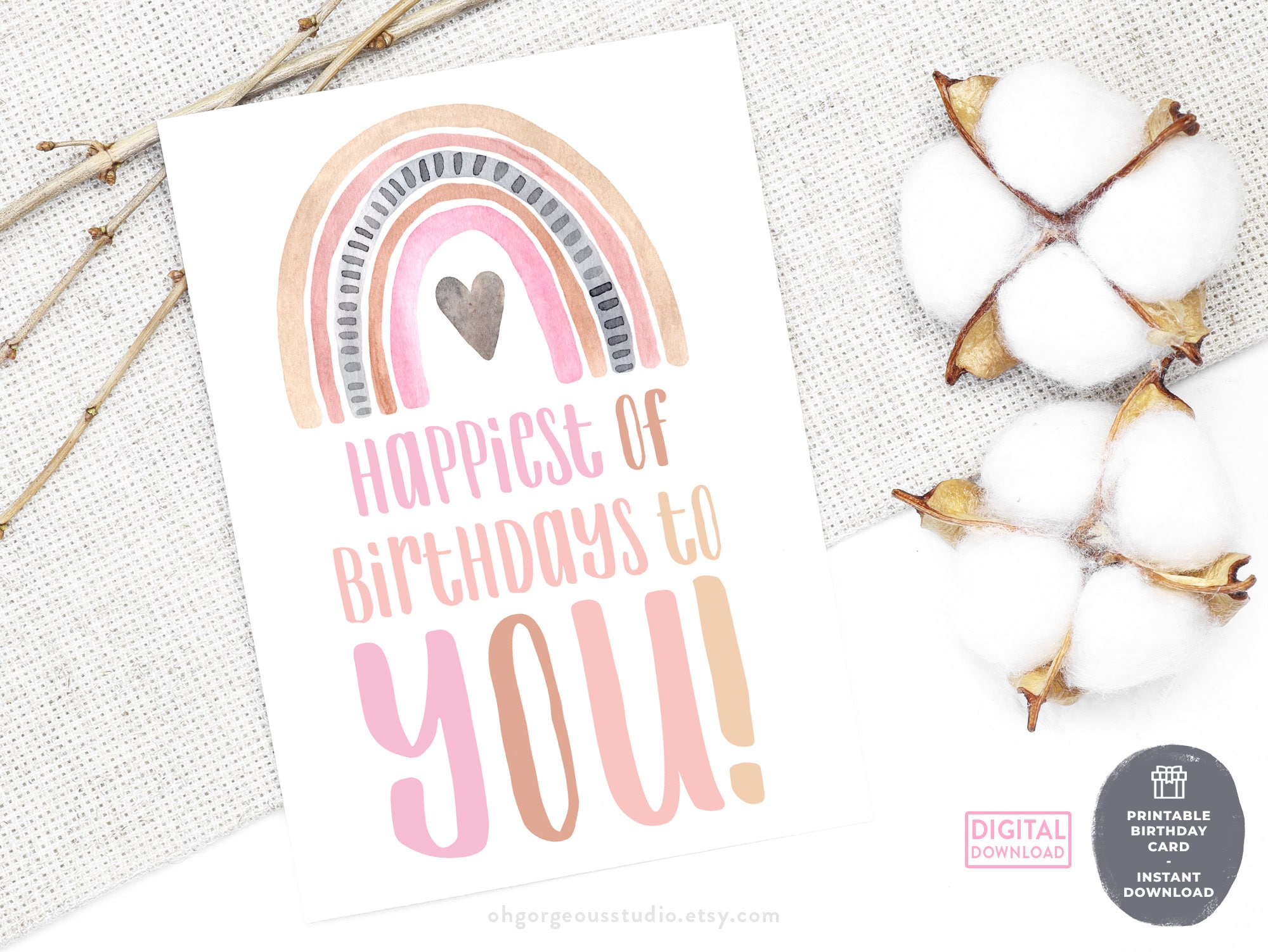 Rainbow Printable Birthday Invitation Pink Blush Boho Rainbow Birthday ...
