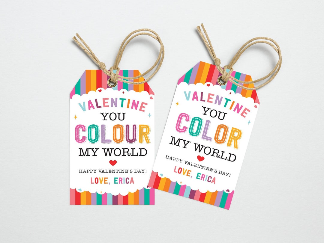 Rainbow Valentine's Day Gift Tag Template | Editable Kids Valentine ...