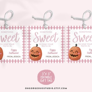 Plaid Halloween Gift Tag | Pink Gingham Holiday Treat Tag, Pumpkin ...