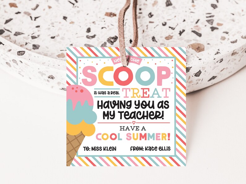 End of Year Teacher Gift Tag, Ice Cream Theme (PDF Download) - Etsy