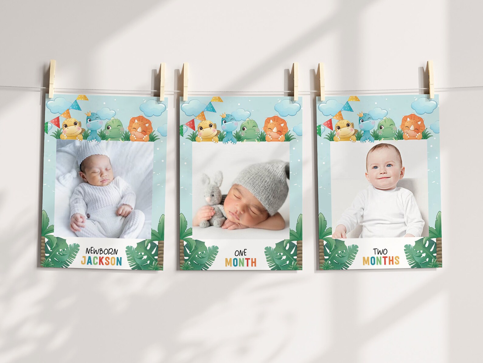 Dino First Year in Photo Editable Banner Baby Dinosaur 1st Birthday ...