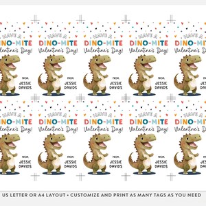 Editable Dinosaur Valentine's Day Favor Tag (printable) - Etsy