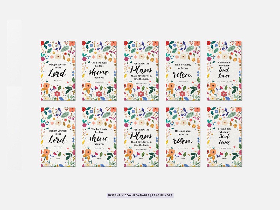 Floral Scripture Gift Tags: Bible Verses for Wedding Easter (digital ...