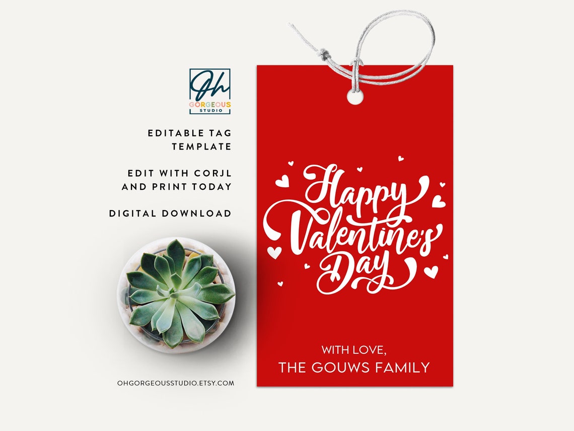 Printable Happy Valentine's Day Gift Tag Valentine's Day Label, Kid ...