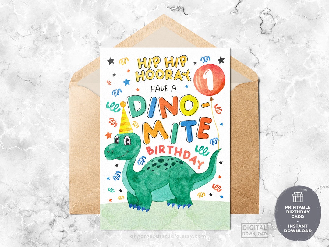Dinosaur 1st Birthday Card: Dino-mite Party (digital Download) - Etsy