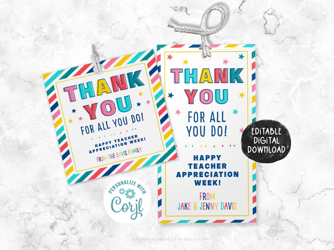 Printable Teacher Appreciation Gift Tag | Instant Download, Thank You ...