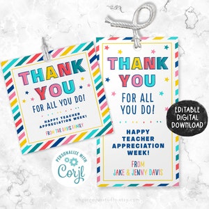 Printable Teacher Appreciation Gift Tag | Instant Download, Thank You ...