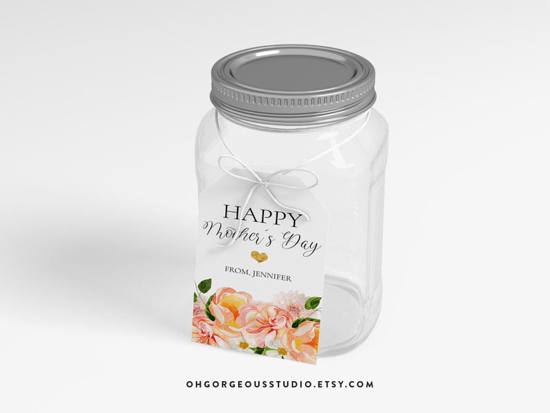 Floral Mother's Day Gift Tag Template, Rose Dahlia Design (corjl ...