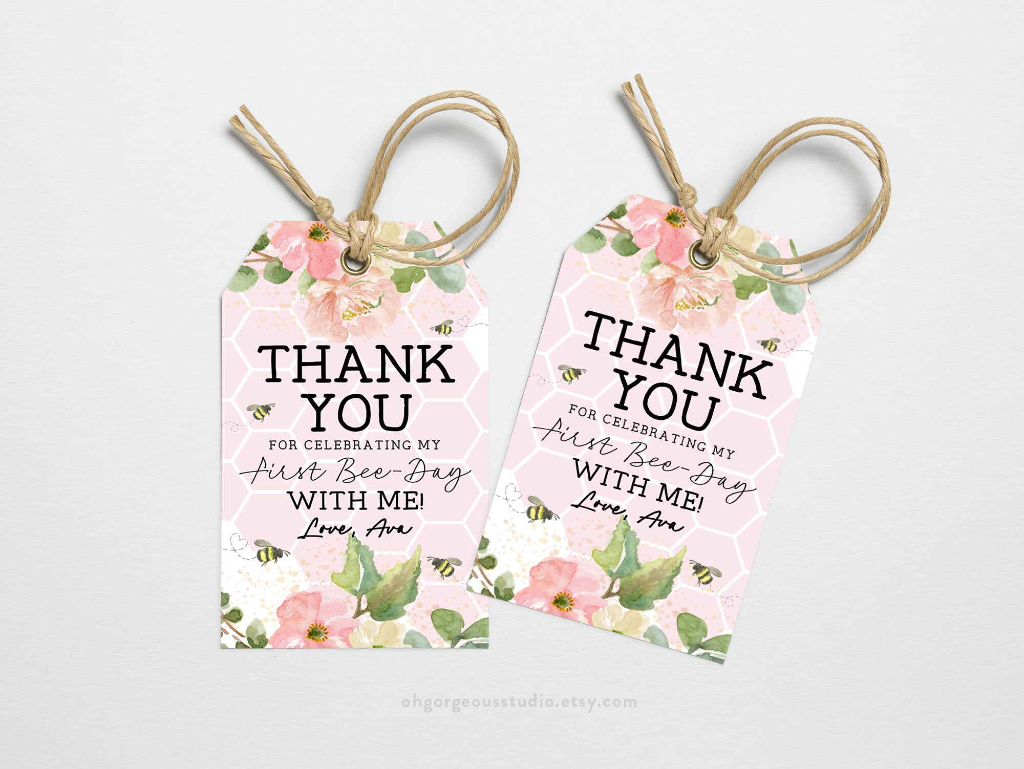 Bee Birthday Party Printable Custom Thank You Gift Tags - Etsy