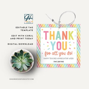 Printable Teacher Appreciation Gift Tag | Thank You for All You Do ...
