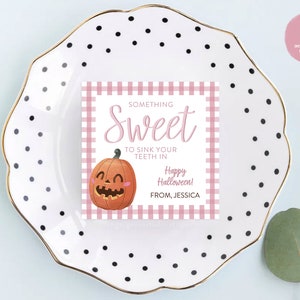Plaid Halloween Gift Tag | Pink Gingham Holiday Treat Tag, Pumpkin ...