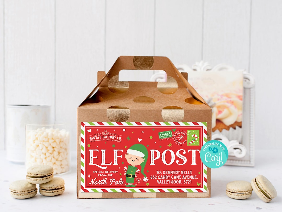 Editable Elf Mail Box Label: Christmas Gable Box Sticker (corjl ...
