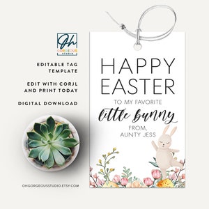 Easter Gift Tag Template: Bunny Basket Tag, Editable Printable (PDF) - Etsy