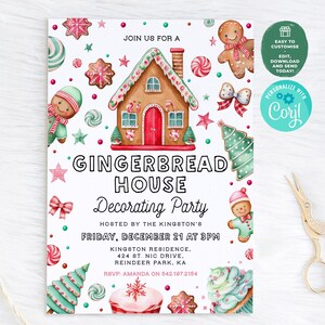 Gingerbread House Decorating Party Invitation: Watercolor Christmas ...