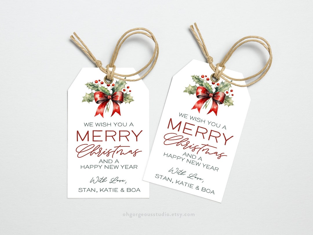 Custom Christmas Gift Tags | Printable Merry Christmas Hang Tag, Red ...