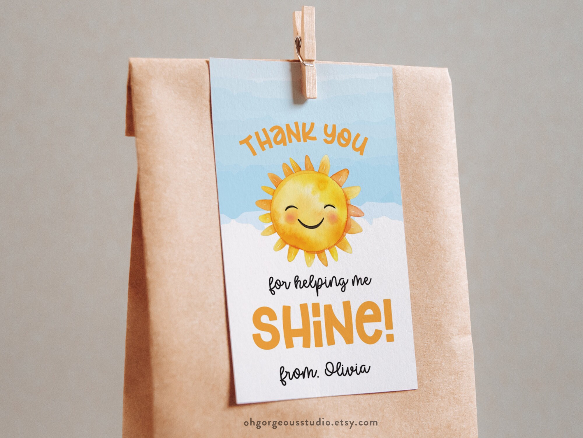 End of School Year Gift Tags: Thank You Teacher, Summer Sun (digital ...