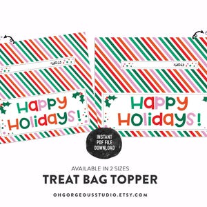 Printable Christmas Happy Holidays Bag Topper Design, Christmas Treat ...