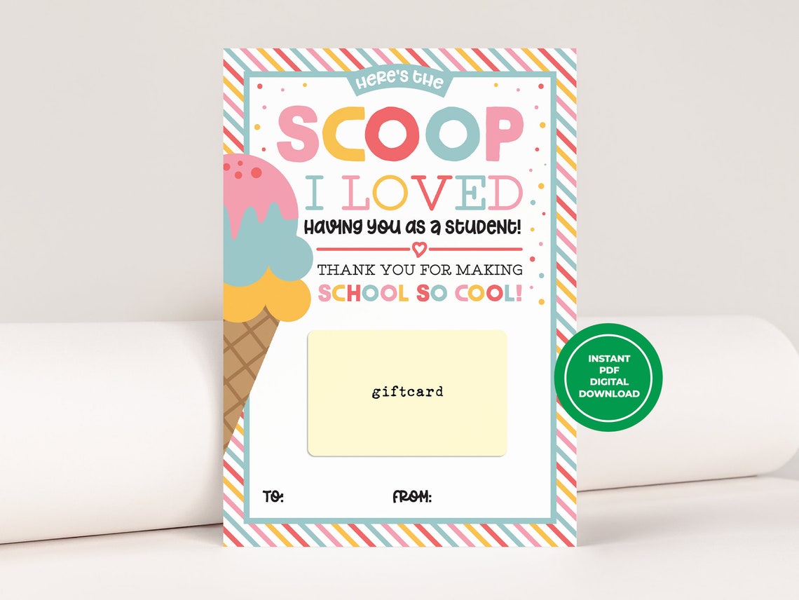 Ice Cream Gift Card Holder: End of Year Student Gift (digital Download ...