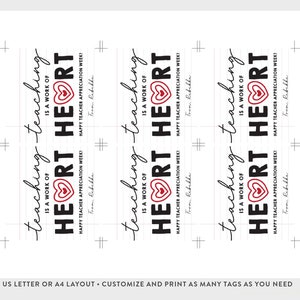 Teacher Appreciation Gift Tag Teaching is A Work of Heart Teacher ...