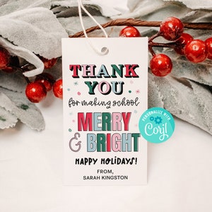 Merry and Bright School Year | Printable Christmas Gift Tag, Class Gift ...