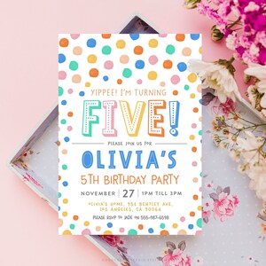 5th Birthday Invitation: Colorful Confetti Party (editable Template) - Etsy