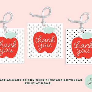 Red Apple Thank You Tag: Teacher Appreciation Gift (digital Download ...