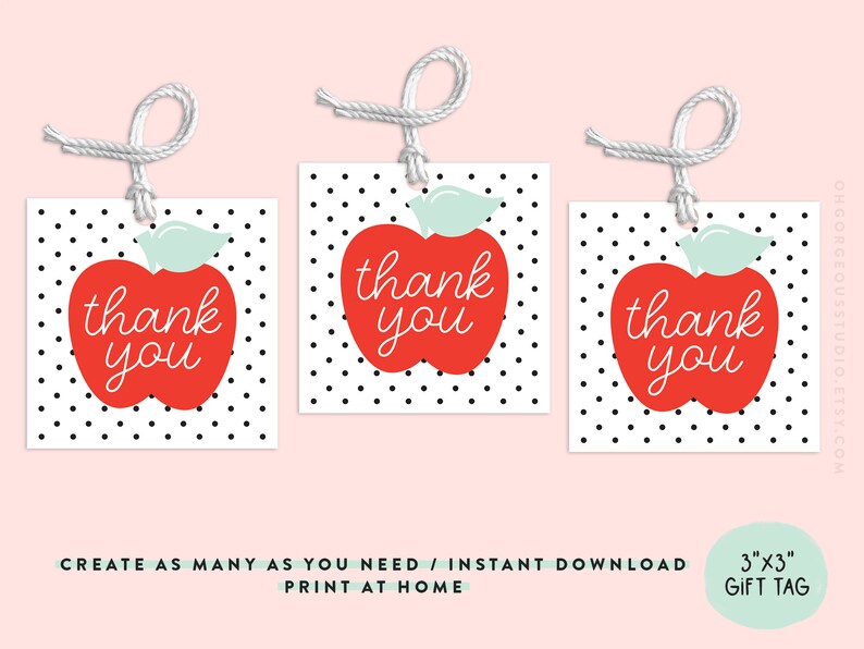 Red Apple Thank You Tag: Teacher Appreciation Gift (digital Download ...