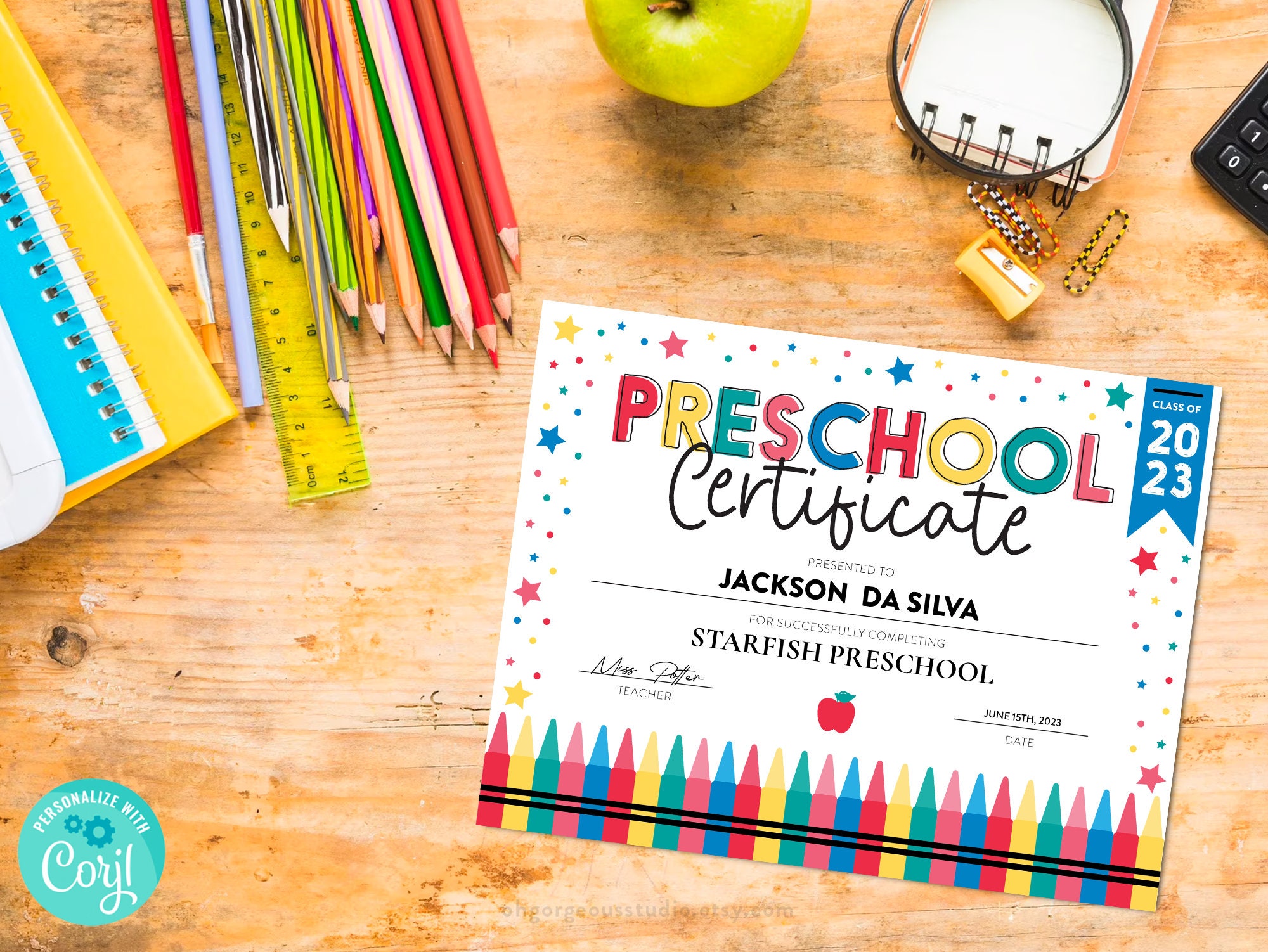 Editable Preschool Graduation Certificate Template (digital Download ...