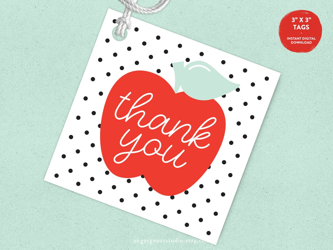 Red Apple Thank You Tag: Teacher Appreciation Gift (digital Download ...