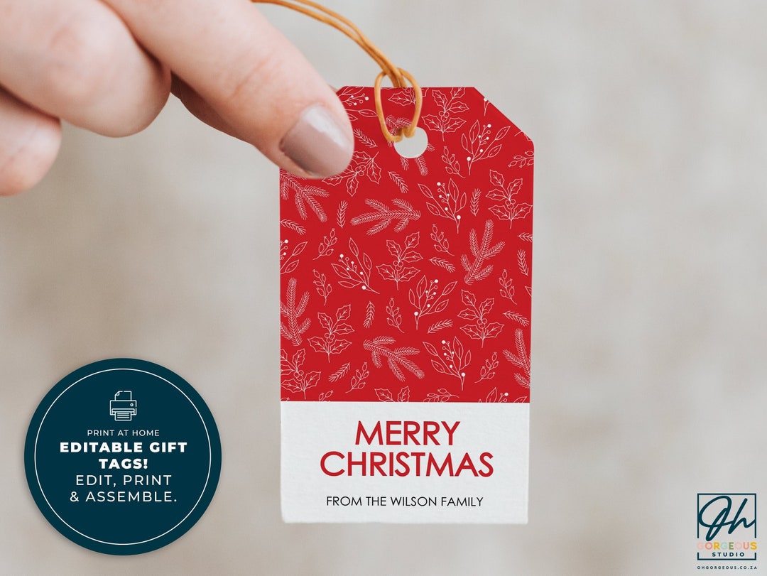 Red Holiday Gift Tag Template | Instant Download, Printable Merry ...