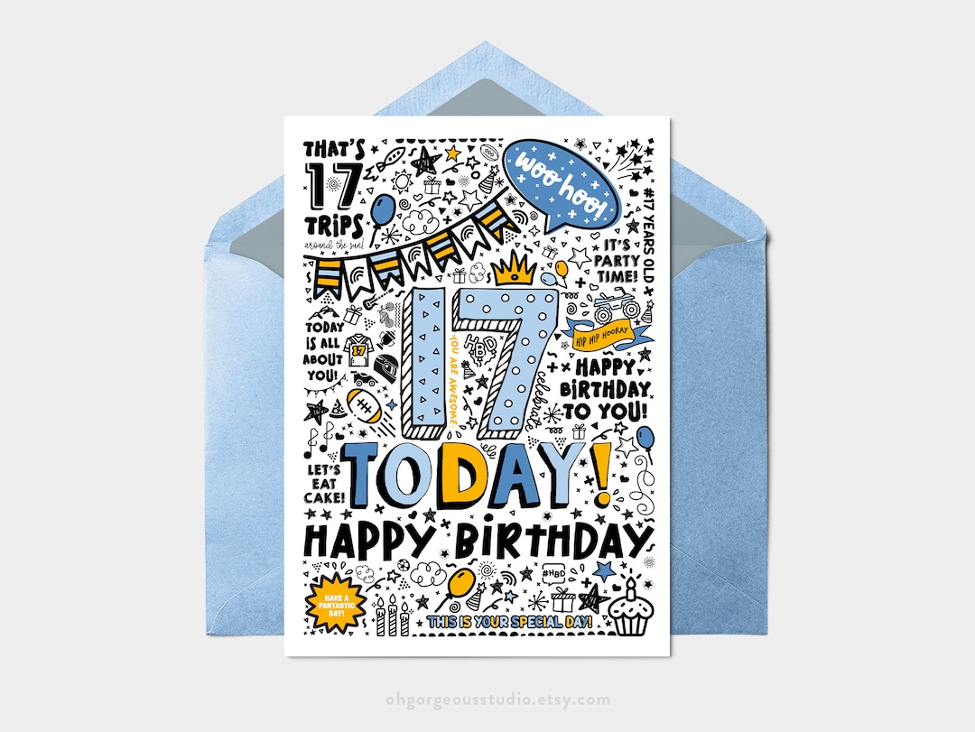 Printable 17th Birthday Card | Instant Download Printable Card for 17th ...