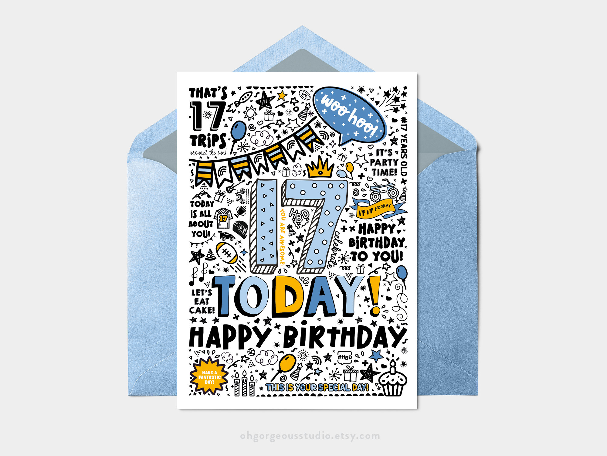 Printable 17th Birthday Card Instant Download Printable Card for 17th ...