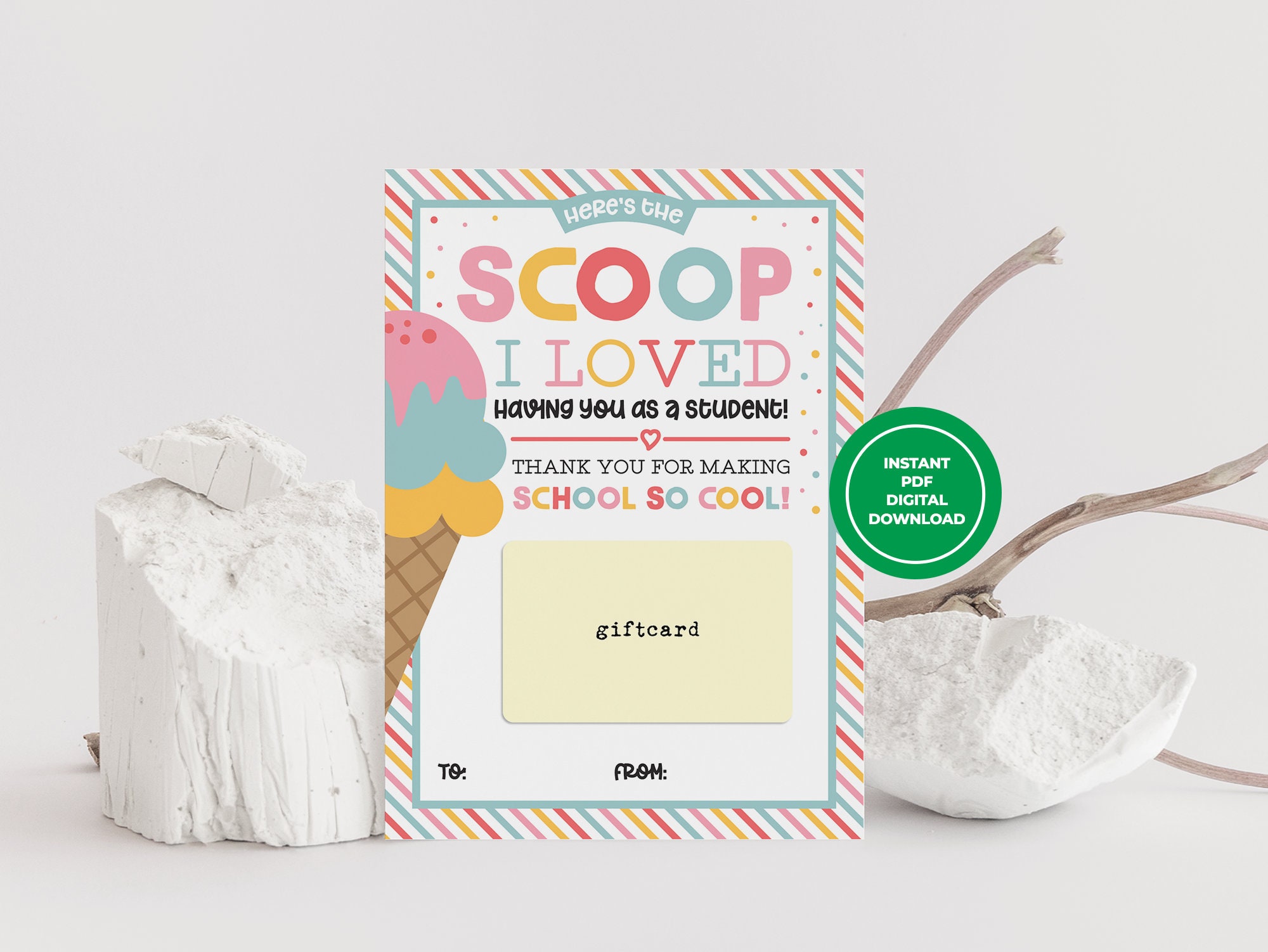 Ice Cream Gift Card Holder: End of Year Student Gift (digital Download ...