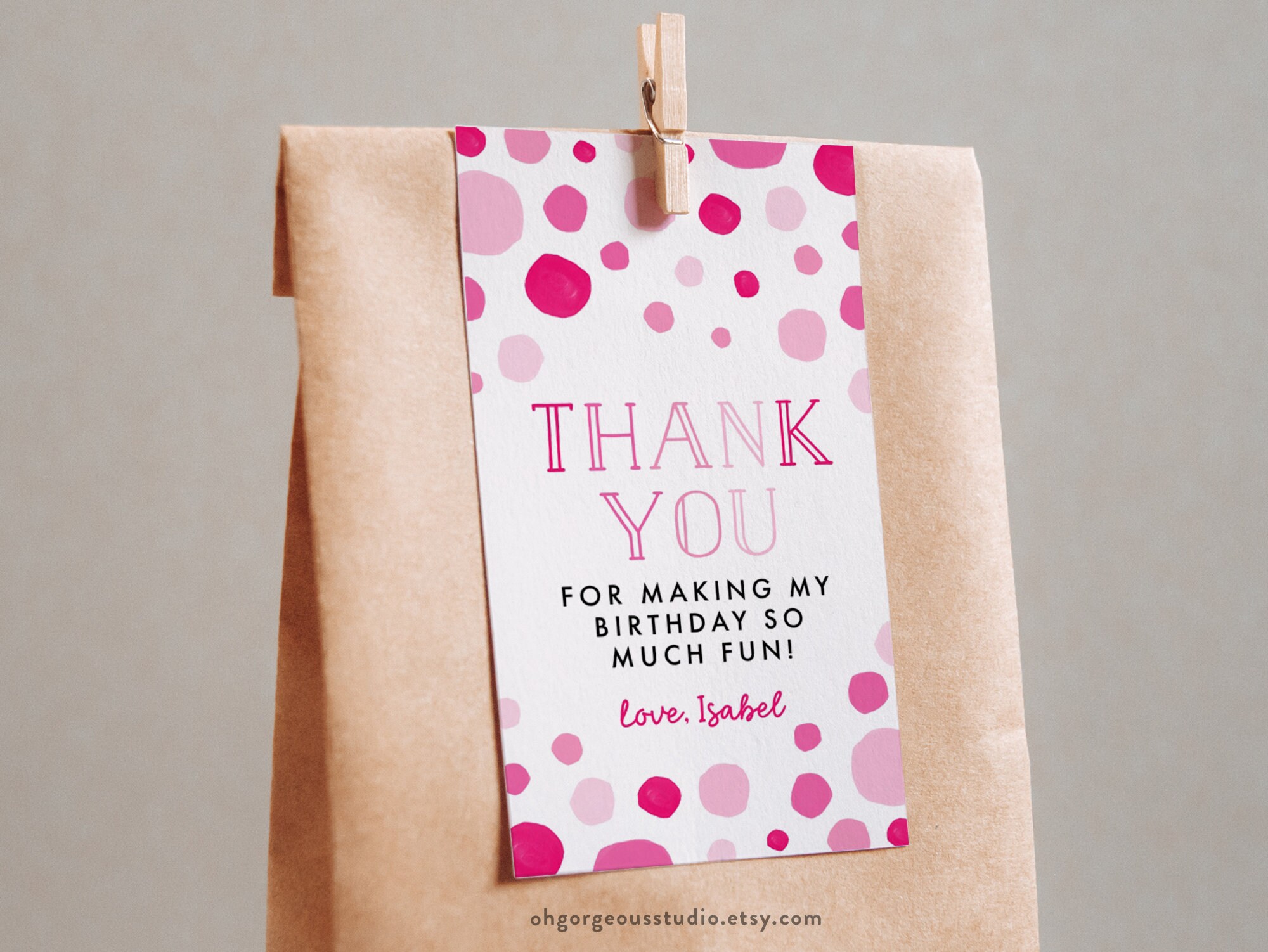 Pink Thank You Tags Birthday Party Printable Pink Ombre - Etsy