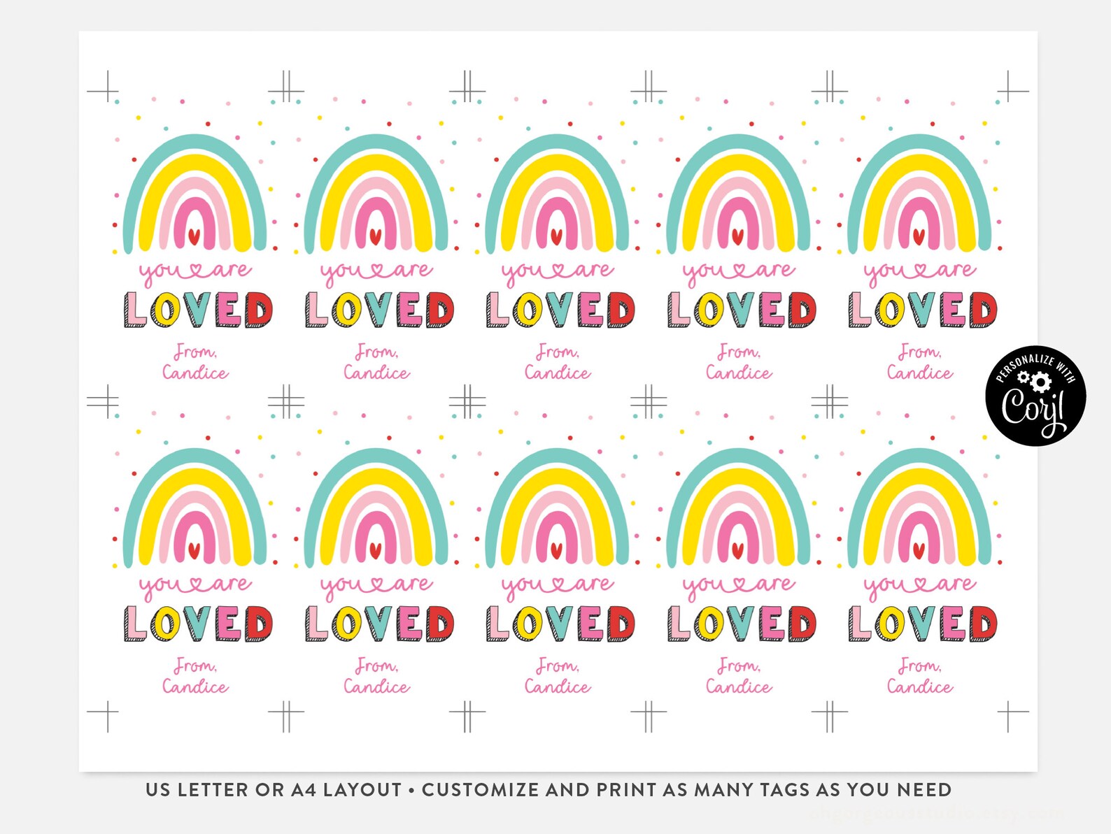 Printable You Are Loved Gift Tag Colorful Rainbow You Are Loved Tag ...