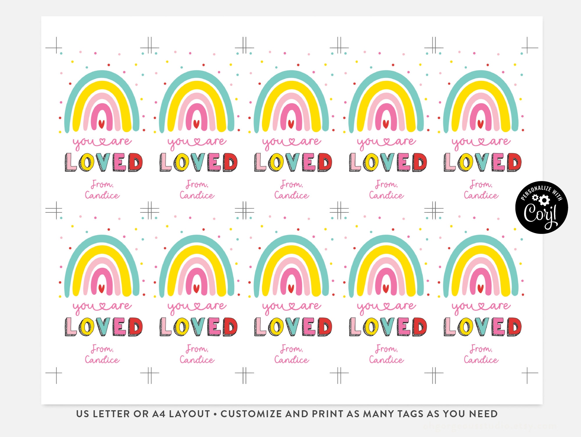 Rainbow You Are Loved Gift Tag: Valentine's Day Printable (corjl ...