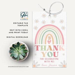 Boho Daisy Birthday Tag | Editable Hang Tag, Printable Gift Tag, Party ...