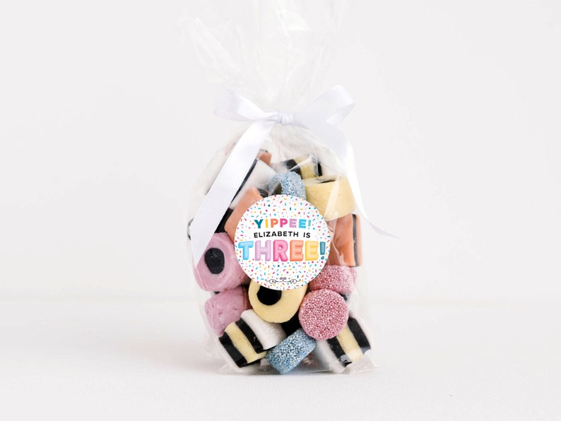 Yippee I'm Three Custom Sticker Template, Editable Tag for Treat Packs ...