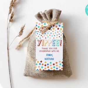 Yippee Birthday Favor Tag | Polka Dot Gift Tag Template, Editable Party ...