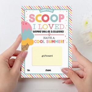 End of the Year Class Printable Gift Card Holder, Ice Cream Gift Card ...