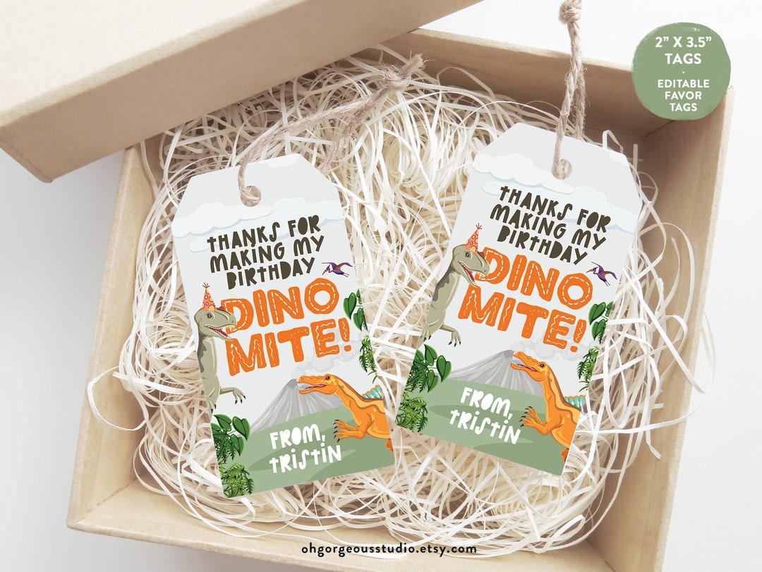 Dino Birthday Thank You Tags: Editable Dinosaur Party Favors (digital ...