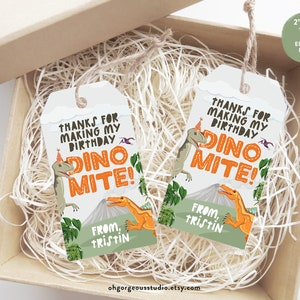Dino Birthday Thank You Tags: Editable Dinosaur Party Favors (digital ...