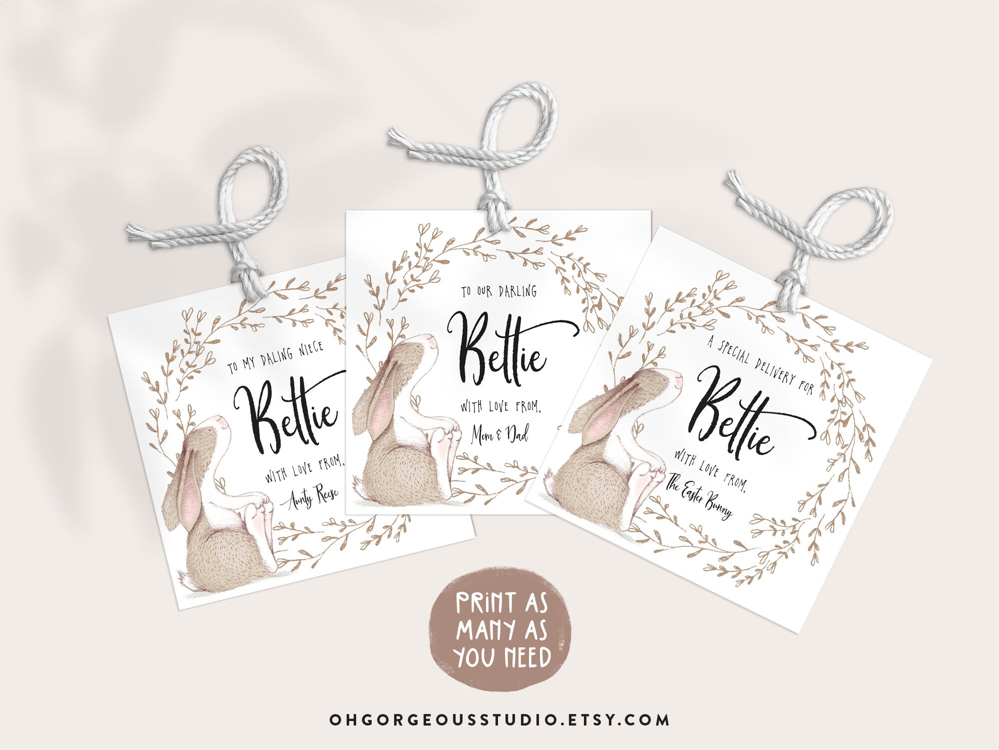 Printable Easter Bunny Tag Editable Bunny Basket Gift Tag Template ...
