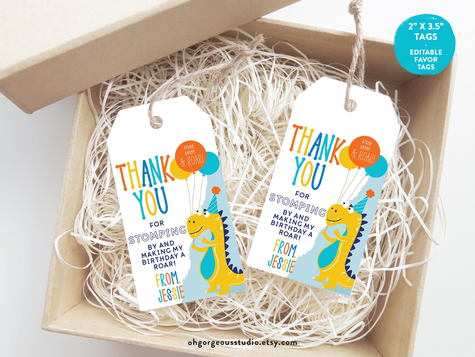 Dinosaur Birthday Favor Tag Editable Hang Tag Printable - Etsy